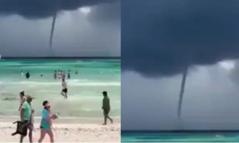 Así se vio una impresionante tromba marina en playas de Tulum